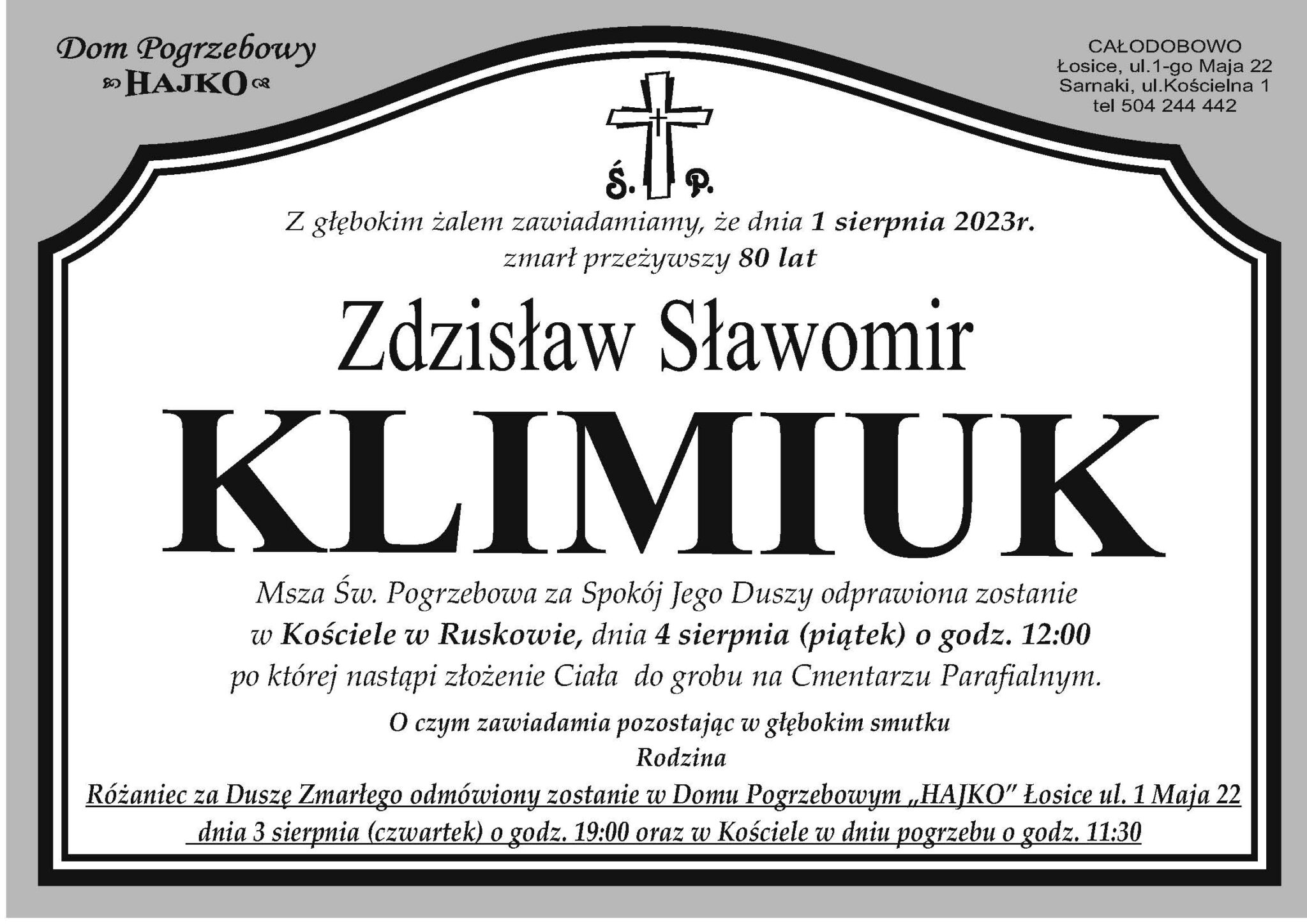 Klimiuk Zdzisław - Dom Pogrzebowy HAJKO